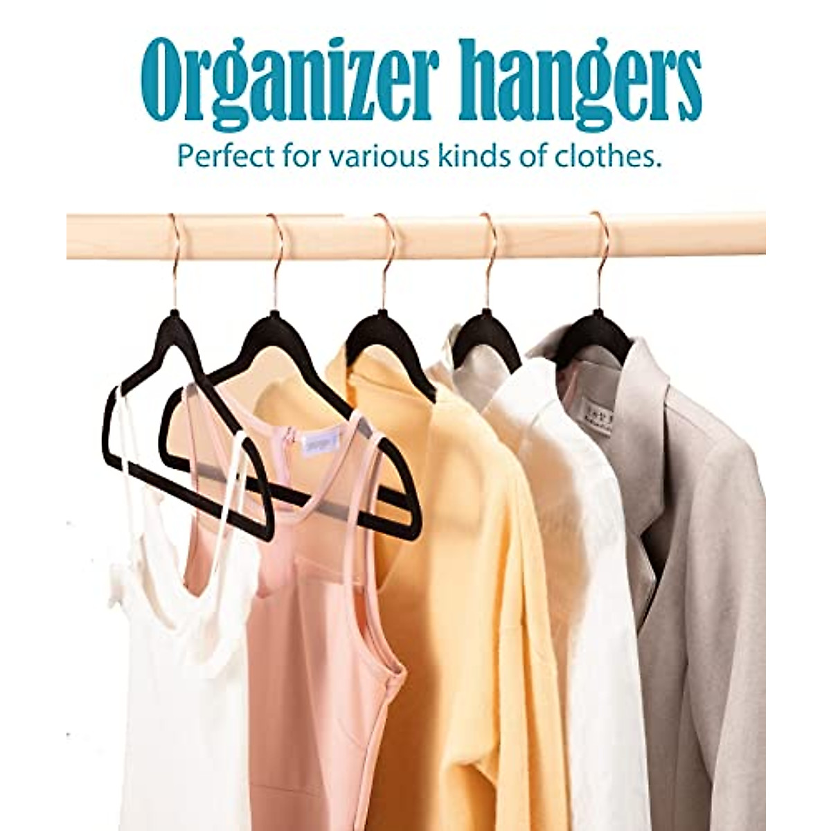 Smartor Velvet Hangers 50 Pack, Black Felt Hangers Non Slip with Rose Gold Hook, Premium Felt Hangers for Adult, Heavy Duty Velvet Hanger for Coat, Suit, Short, Skirt, Dress (Black)
