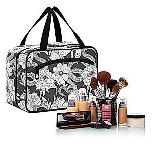 Vnurnrn Snakes Flowers Large Travel Toiletry Bag for women Makeup Organizer Bag with Hanging Hook Shower Bag for Traveling Electric Shaver Brush