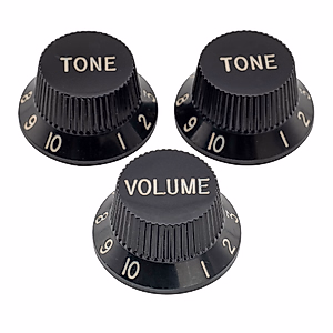 Musiclily Pro Imperial Inch Size 1 Volume 2 Tone Strat Knobs Set for USA Made Fender Stratocaster Electric Guitar, Black