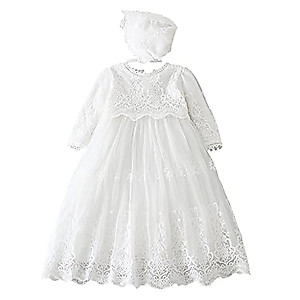 Leideur Baby Long Christening Gowns White Baptism Dress Special Occasion Dresses for Girls Birthday (6 Months, White 1)