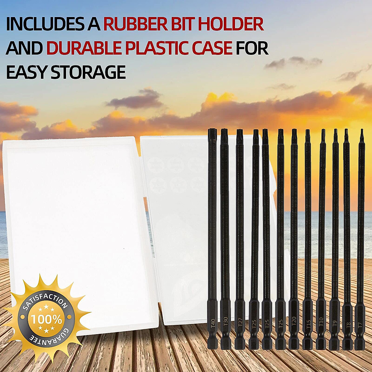 6" Long Torx Bit Set (12 Pack of Drill Bits with Case) Security Tamper Proof Star Design in T7, T8, T9, T10, T15, T20, T25 x 3, T27, T30, and T40