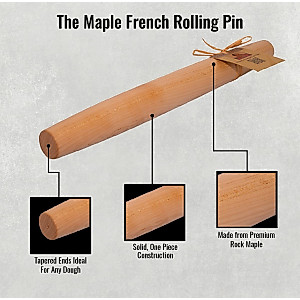 French Rolling Pin Solid Rock Maple Handmade from Adult & Teen Challenge - 20" x 2" - Tapered Handles