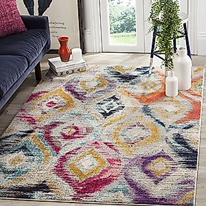 SAFAVIEH Monaco Collection 5'1" x 7'7" Multi MNC242F Ogee Trellis Watercolor Distressed Non-Shedding Living Room Bedroom Area Rug