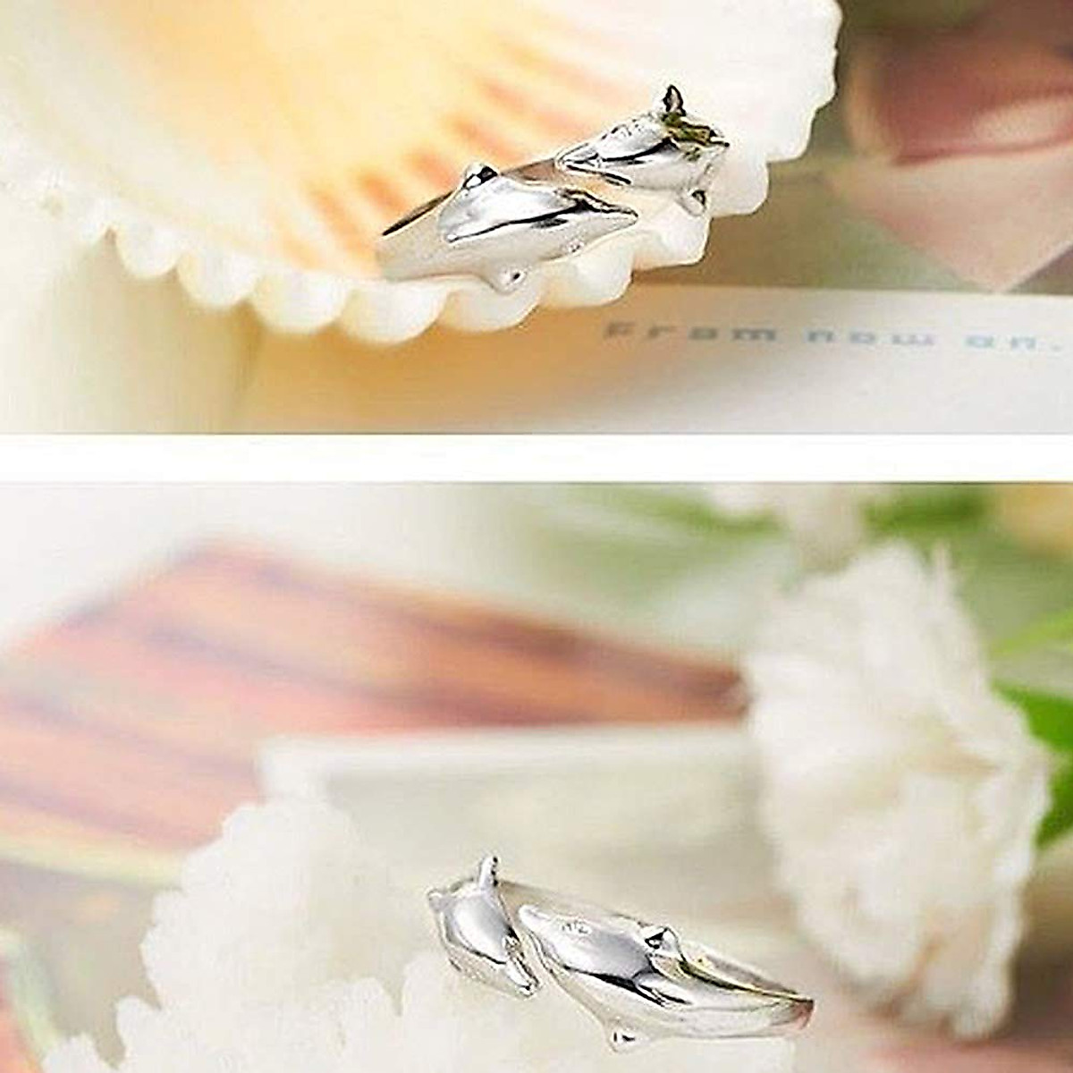shiYsRL Exquisite Jewelry Ring Love Rings Fashion Women Silver Plated Double Dolphin Opening Adjustable Finger Ring Gift Wedding Band Best Gifts for Love with Valentine's Day - Silver