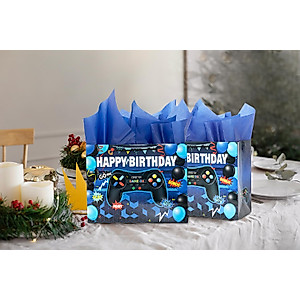 Ranfashiong 13" Large Baby Boy Gift Bag with Tissue Paper and Card for Kids Birthday Party Supplies (Game Handle 1PCS)