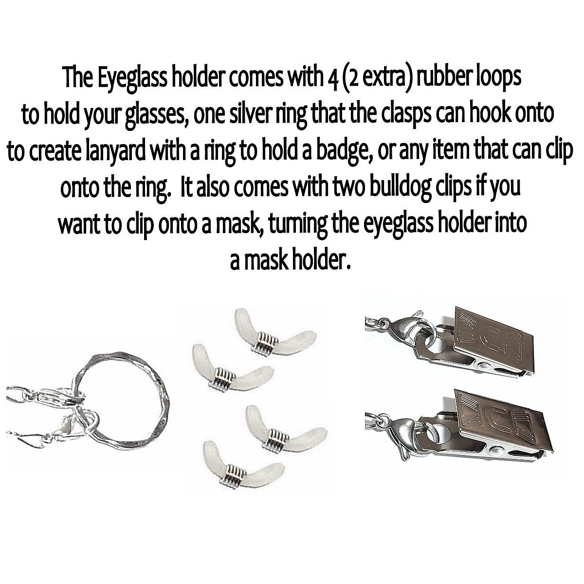 Hidden Hollow Beads Women's Fashion Crystal Beaded & Stainless Steel Eyeglass Glasses Strap Holder 28" Chain Leash Sunglasses (Crystal)