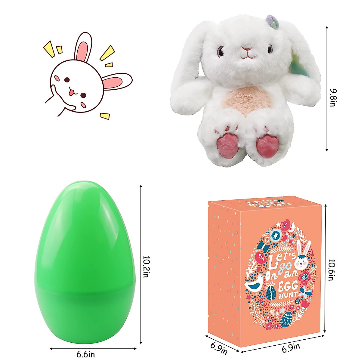 Prefilled Jumbo Easter Eggs with 9.8 inch White Easter Plush Bunny Stuffed Animal Easter Gifts for Kids Boys Girls, Easter Basket Stuffers/Fillers, Easter Egg Hunt, Easter Party Favor