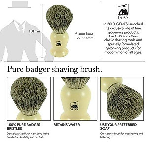 G.B.S Shaving Set for Gentlemen, Premium Men's Grooming, Men Wet Shaving Set, Ceramic Ivory Shaving Soap Bowl with Shaving Brush, Stand and Natural Soap