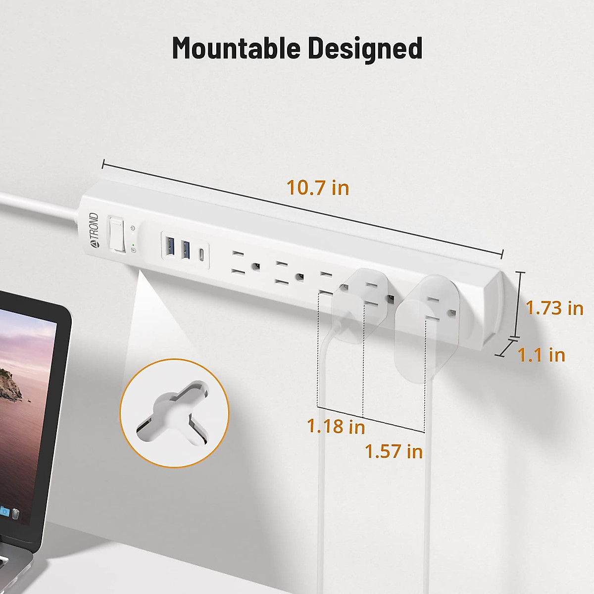 TROND 5 Widely Spaced Outlets with 3 USB Ports(1 USB C)+TROND Bluetooth 5.2 Transmitter Receiver, 2-in-1 Bluetooth Adapter for TV to Airpods or Wireless Headphones, Low Latency