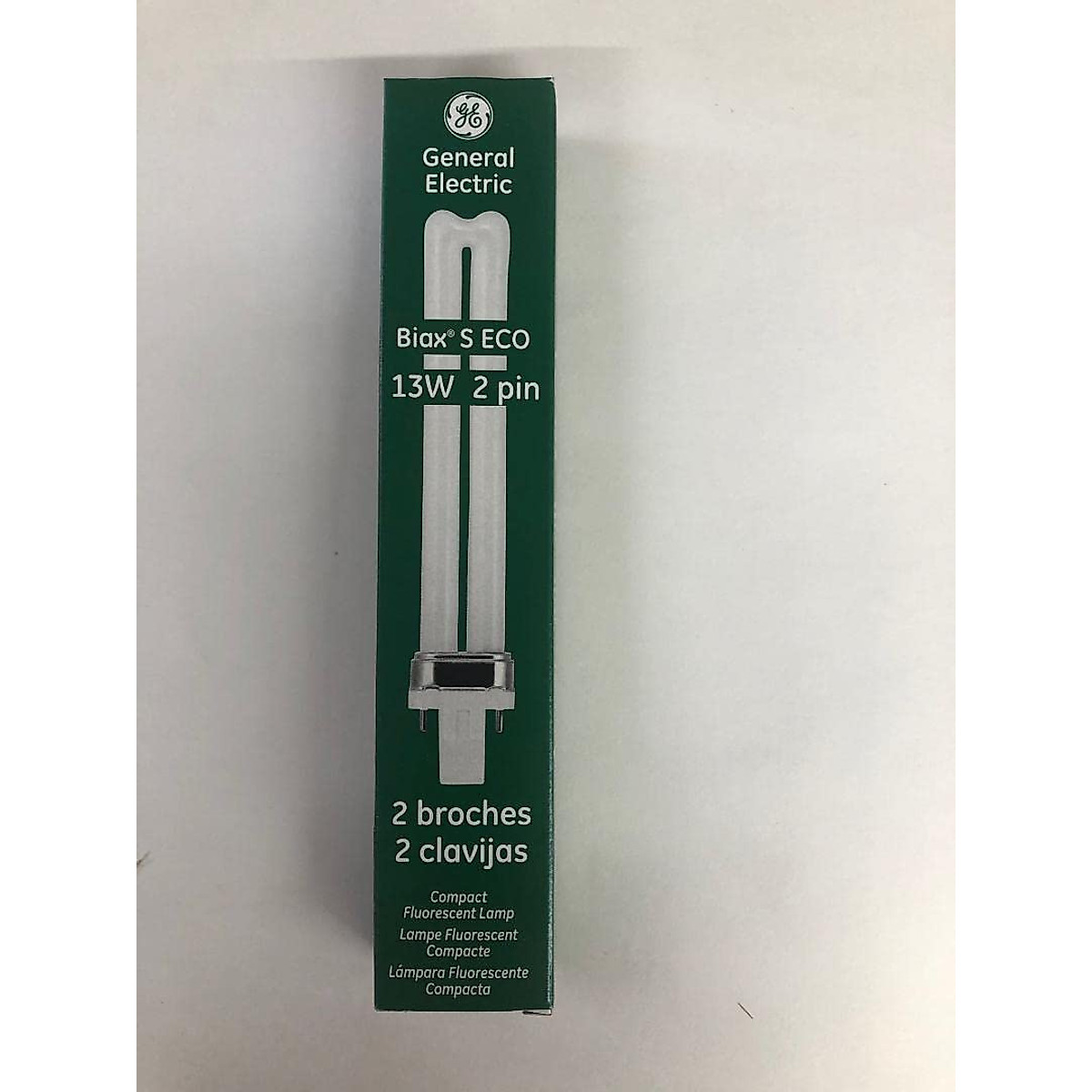 (case of 10) GE 97572 Ecolus Biax T4, F13BX/SPX50, 2 Pin GX23 Base, 5000K Color Temp, 13 watt, 784 lumen, plug-in compact fluorescent light bulb