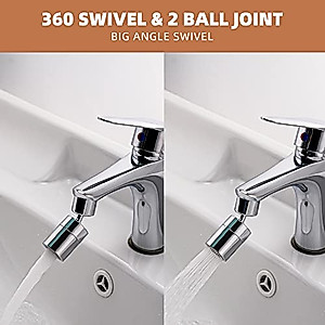 Waternymph Kitchen Sink Faucet Aerator Solid Brass - Big Angle Swivel Faucet Aerator Dual-function 2 Sprayer kitchen faucet attachment swivel sprayer- 360-Degree Swivel - Polished Chrome/ 1.8GPM