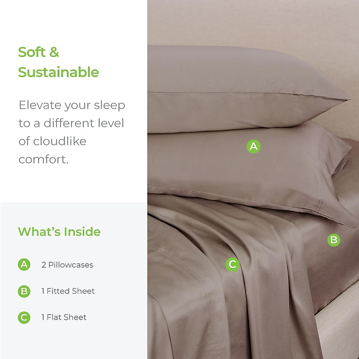 Cariloha Classic 4-Piece Twill Sheet Set | Beach Linen | King | Viscose Material | Allergy Resistant and Extra Soft | Cooling for Hot Sleepers | Corner Bands