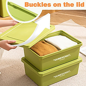 Storage Bins With Lids Set of 4, Green Stackable Boxes,Lid Buckles Bins,Garage container,Shelves, Office,Bedroom,Outdoors Plastic Storage Box for Organizing clothes,books,snacks,sundries（Green,4M）