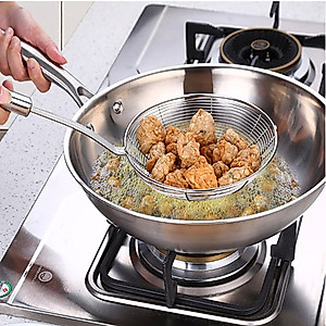 Tenta tenta kitchen Solid Stainless Steel Spider Strainer Skimmer Ladle for Cooking and Frying, Kitchen Utensils Wire Strainer Pasta Strainer Spoon Hot Pot Fat Skimmer Spoon Set of 3