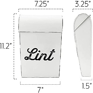 AuldHome Farmhouse Enamelware Lint Holder Bin; Distressed White Laundry Room Decor