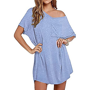 Ekouaer Sleep Shirts for Women Oversized Night Shirts V Neck Loose Nightgowns Sleepwear for Women Light BlueXXL