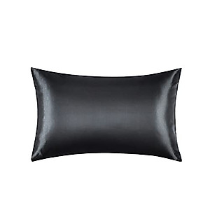 Pack of 2 Satin Pillowcases for Hair and Skin, Satin Pillow Cases Set of 2 Pillow Cover with Envelop Closure (Standard/Queen, Black)