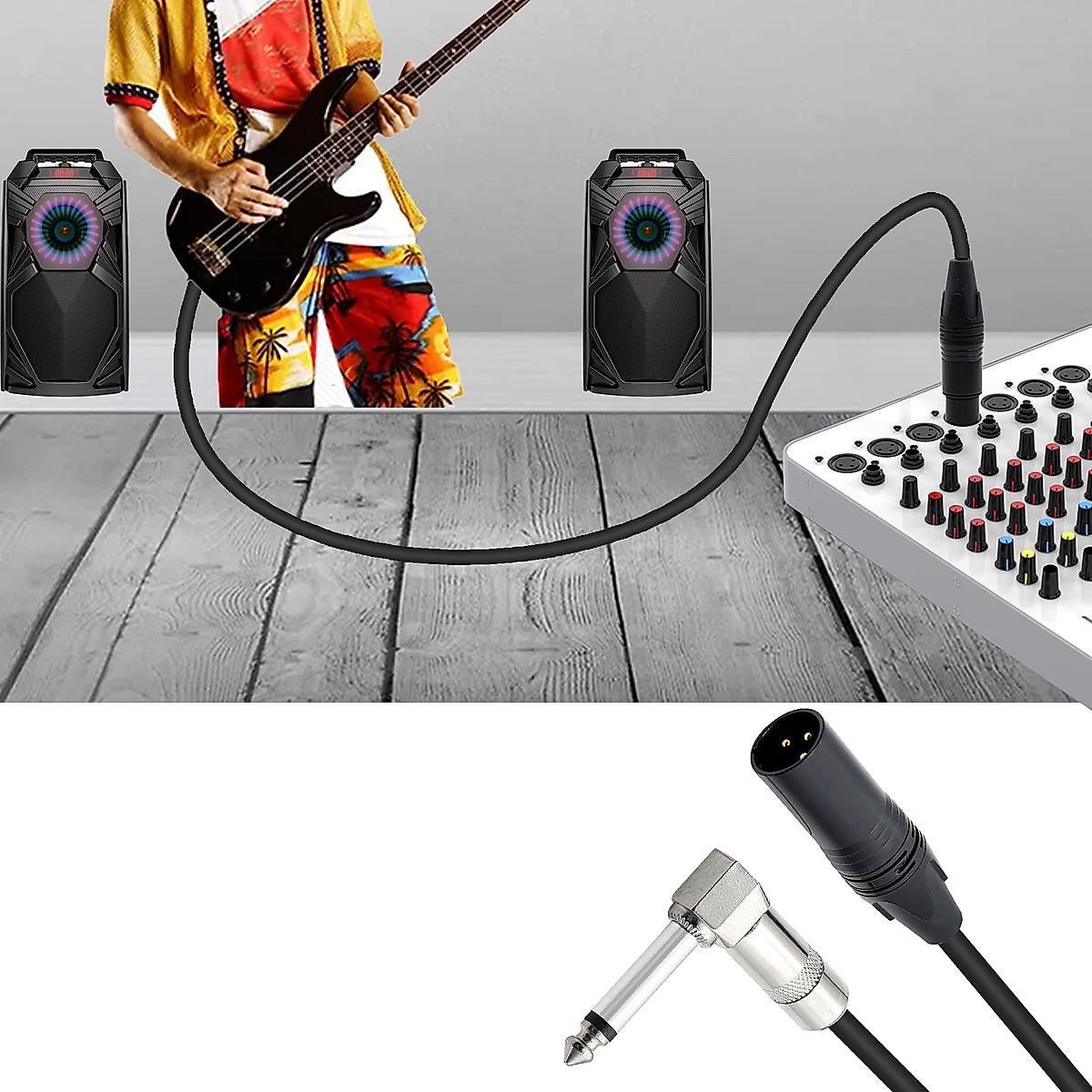 PNGKNYOCN Right Angle 6.35mm Mono to XLR 3 Pin Cable,90 Degree 1/4 Male to XLR Male Interconnect Cable for Soundbox, Microphone, Power Amplifier Etc(50cm)