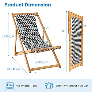 Tangkula Set of 2 Sling Chair Outdoor, Patio Deck Chair with Solid Bamboo Frame & Breathable Canvas Seat, 3 Adjustable Positions, Portable Folding Beach Chair for Porch, Poolside, Balcony, Garden