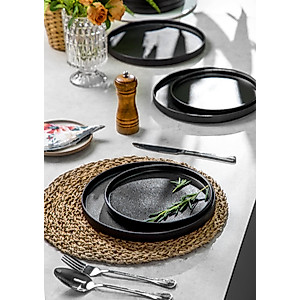 Nucookery Ceramic Dinner Plates Set of 6, 10 Inch Salad Plates, Round Dessert Plates, Large Dinnerware Plates for Kitchen, Microwave, Oven, Dishwasher Safe, Scratch Resistant - Matte Black