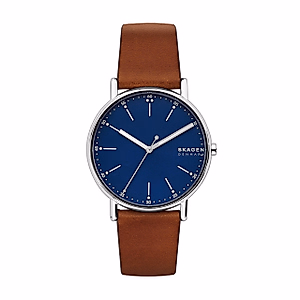 Skagen Men's Signatur Three-Hand Silver Stainless Steel and Brown Leather Band Watch (Model: SKW6355)