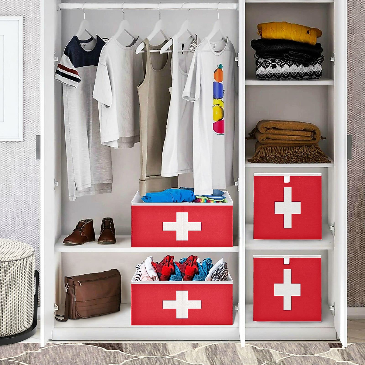 Switzerland Flag Vector Graphic Rectangle Swiss Storage Basket Bin Toys Storage Box Cloth Shelf Basket Nursery Kids Bedroom Home Decor 15.74x10.62x1.69 in