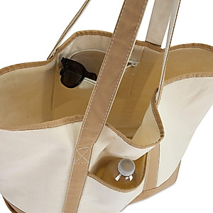 DALIX Women's Natural Tote Bag Shoulder Bags Brown With Monogram Letter T