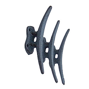Wowser Blue Grey Boat Cleat Cast Iron Wall Hooks, Wall Mounted Decoration, Beach Themed Wall Décor, Set of 3, 5.75 Inches High