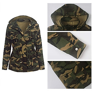 SheKiss Women Lightweight Camouflage Warm Winter Safari Jackets Long Sleeve Zipper Casual Canvas Overcoat Hunting Hoodie