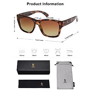 SOJOS Classic Square Polarized Sunglasses for Women Men Retro UV400 Sunnies SJ2280, Brown Tortoise/Gradient Brown