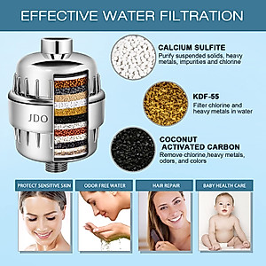 JDO Shower Filter for Hard Water - 18 Stages High Output Shower Head Water Softener to Remove Chlorine Fluoride Heavy Metals (Chrome)