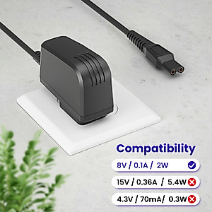 XXSZHY 8V HQ850 Shaver Charger Fit for Philips HQ850 Power Cord - Norelco One Blade QP2630 QP2530 Oneblade Razor Supply Adapter Replacement 3.3FT (8v 100ma)