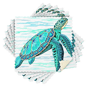 Sea Turtle Turquoise Teal Kitchen Dish Cloths Ocean Sea Life Marine Microfiber Cleaning Towels Absorbent Dishcloths Fast Drying Washcloths for Car Window Bathroom 11x11 inch Pack of 6