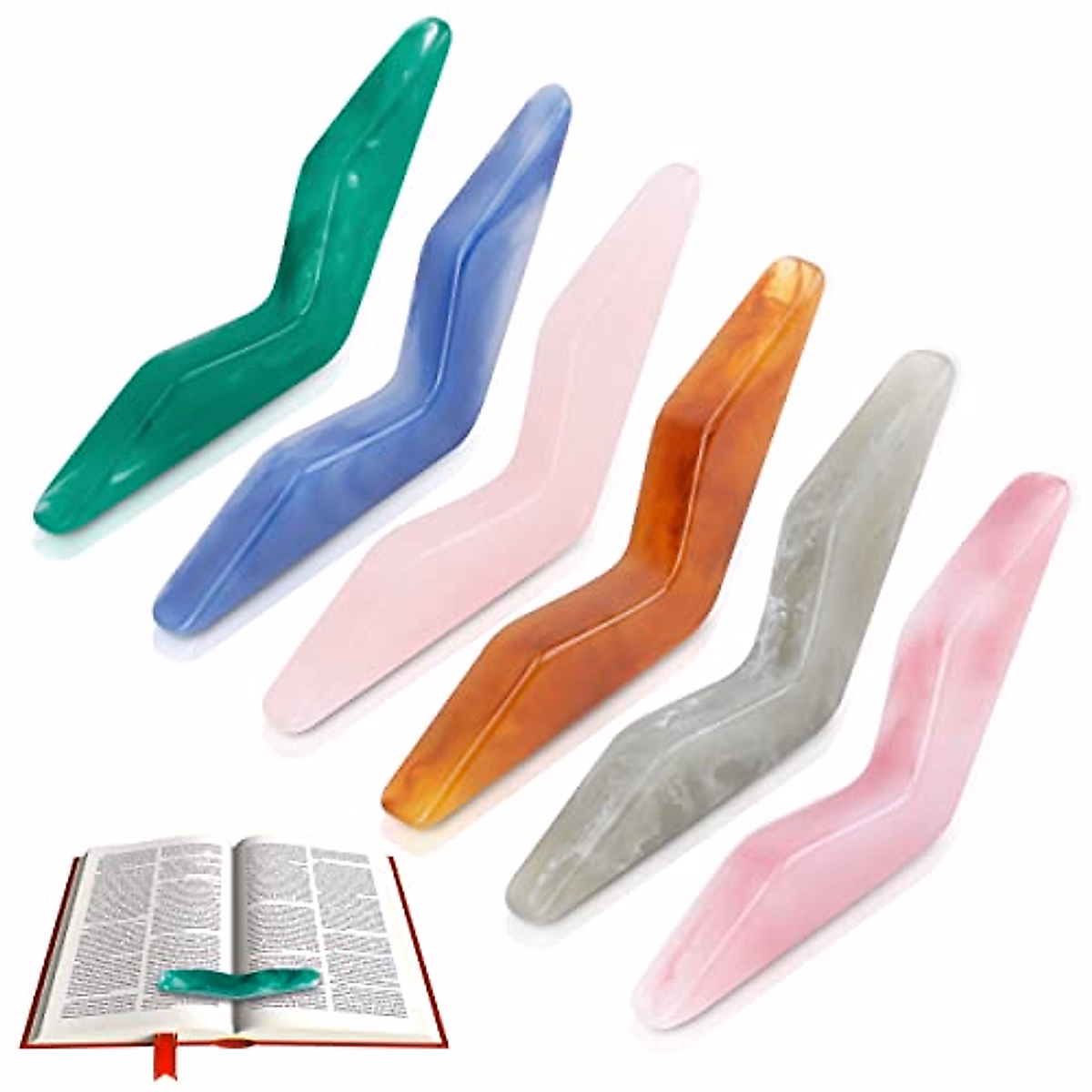 IBEQUEM 6Pcs Book Page Holders, Handmade Thumb Book Holder, Finger Book Holder for Reading, Light Weight Book Opener Tool Bookmark Reading Accessories for Teachers Book Lovers Literary Gifts