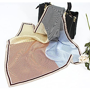 ANDANTINO 100% Pure Mulberry Silk Scarf -21” Lightweight Small Square Neckerchief – Breathable Digital Printed Scarves with Gift Packed (Contrast Color-Stripes)