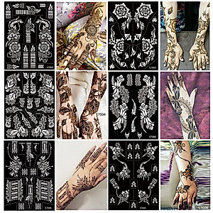 PPVWEY 10 Sheets Henna Tattoo Stencils 10 Pair Arm Hand Henna Tattoo Template Temporary Indian Arabian Glitter Airbrush Tattoo Stickers for Face Body Paint DIY (Black)