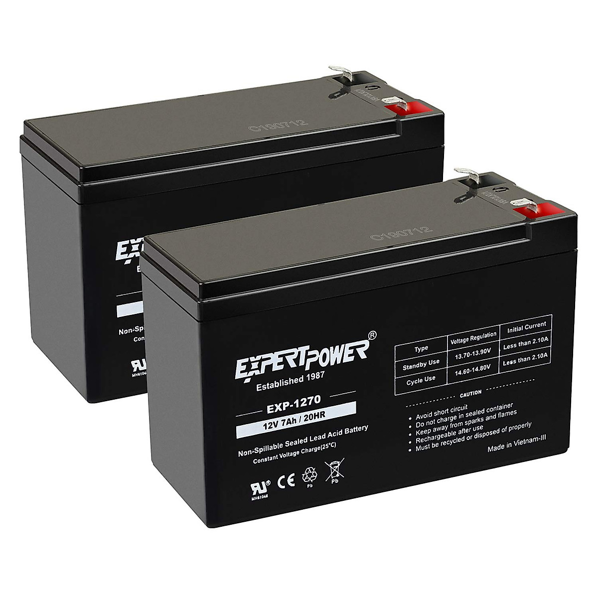 ExpertPower 2 Pack 12V 7Ah AGM Rechargeable Battery