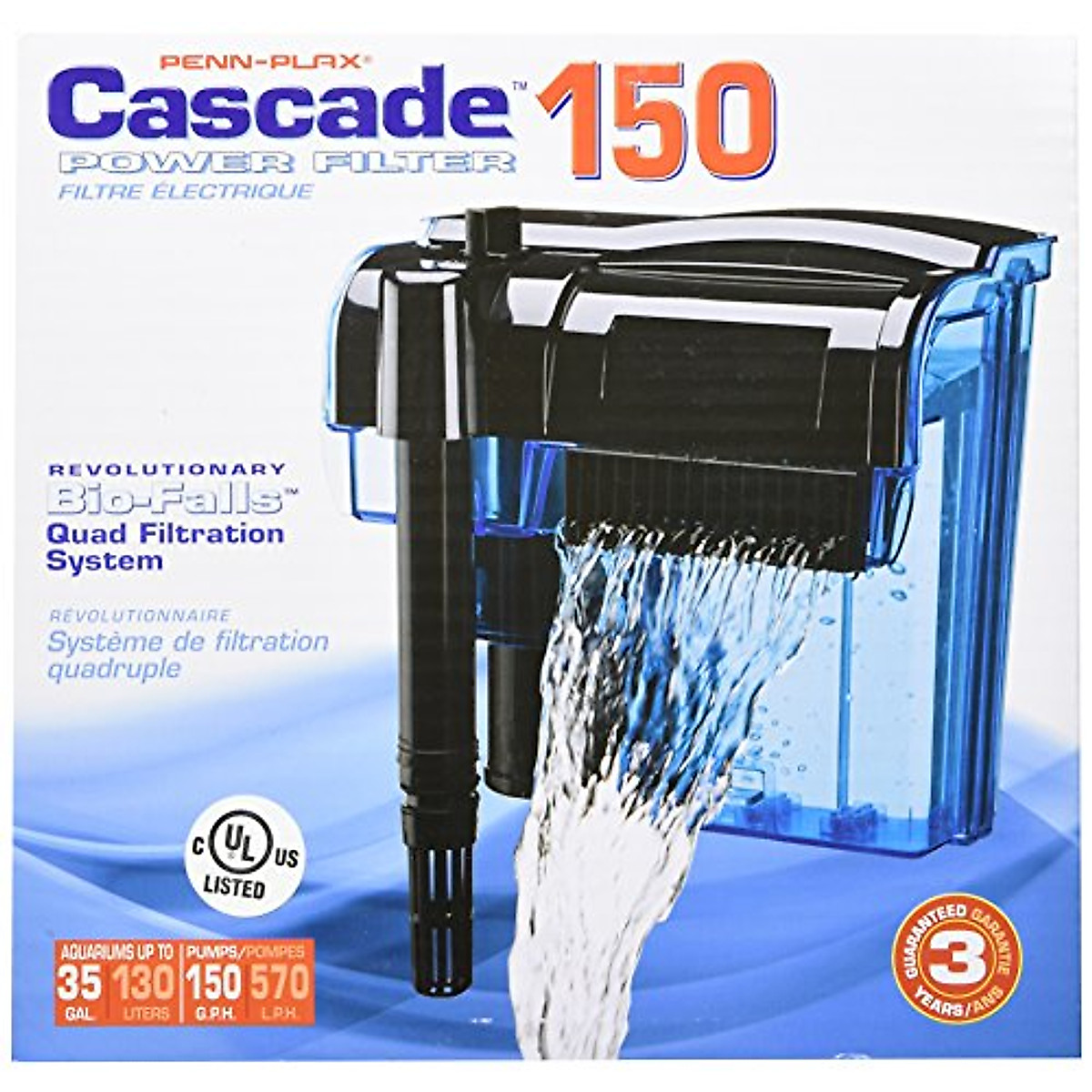 Penn-Plax Cascade 150 Power Filter – Hang-On Filter with Quad Filtration – Great for Freshwater and Saltwater Setups