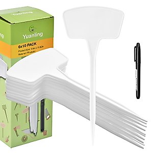 Yuanling Plant Labels, 60 Pack Plant Markers Large Plastic Plant Tags T-Type Waterproof Garden Labels for Outdoor Indoor Potted Plants Flowers Seeds Herbs with Garden Marker Pen