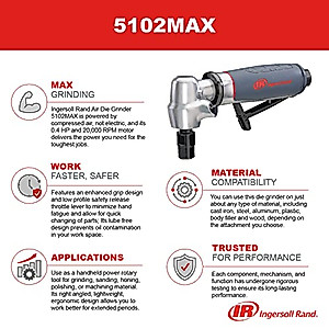 Ingersoll Rand 5102MAX Air Die Grinder – Right Angle, Ergonomic Grip, 0.4 HP and 20,000 RPM Motor, Lightweight Tool, Spindle Lock, Grey