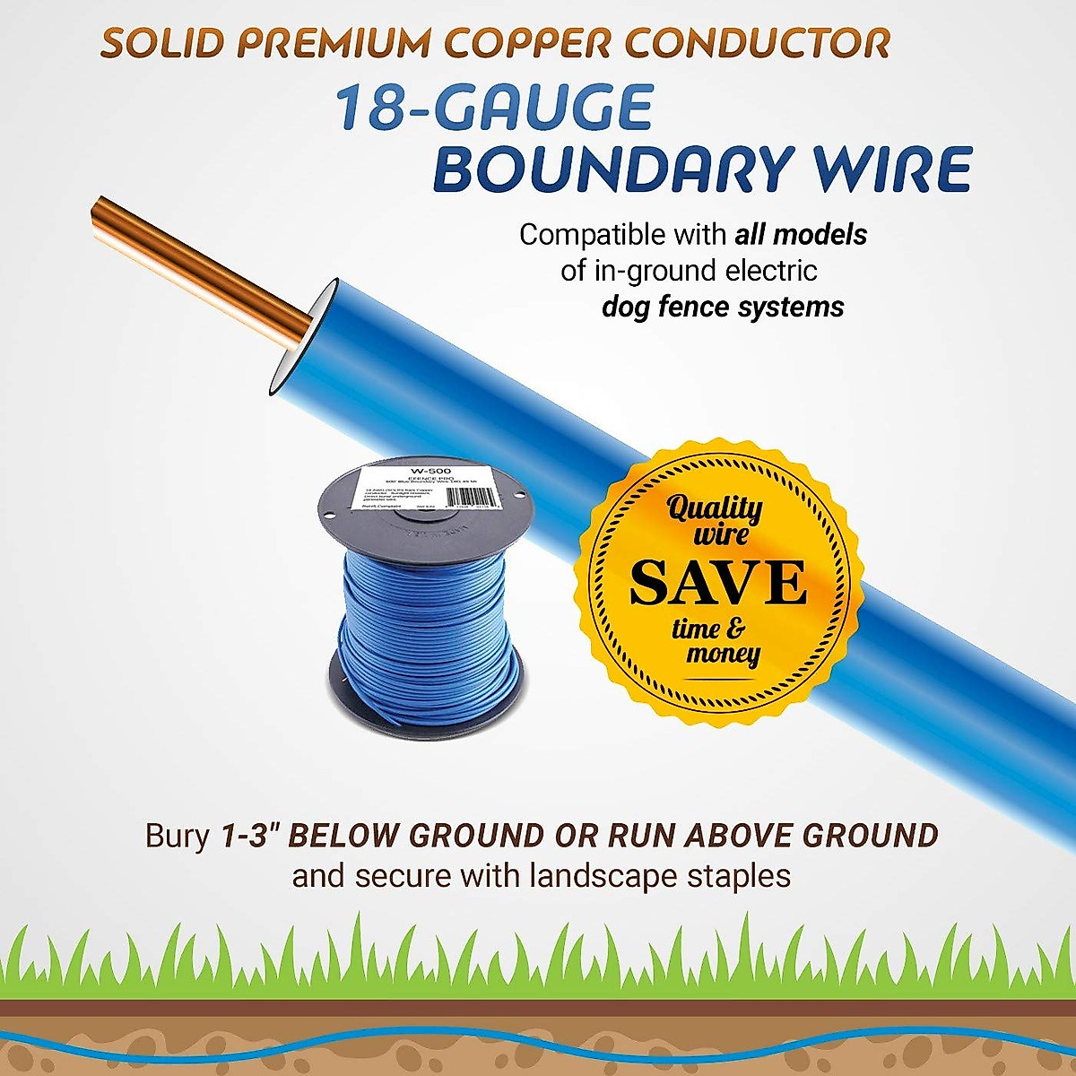 Educator 18 Gauge Boundary Wire for E-Fence Underground Fence Containment System for Dogs Premium Pure Solid Copper Outdoor/Direct Burial Waterproof Wire, 500'