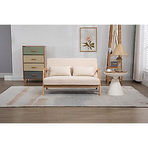 JOYBASE 45.7" W Small Loveseat Couch Sofa, Mid-Century Modern Love Seat Couch with Armrests for Living Room, Small Space, Apartment, Bedroom (Beige, Fabric)