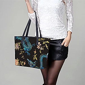 Womens Handbag Dragons And Roses Leather Tote Bag Top Handle Satchel Bags For Lady