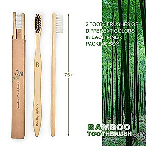 Virgin Forest Bamboo Toothbrushes, Eco Friendly BPA Free Soft Bristles Toothbrush, Biodegradable Natural Wooden Toothbrushes, Vegan Organic Bamboo Charcoal Tooth Brush for Sensitive Gums Set of 10