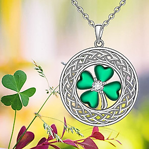 Shamrock Necklace St Patricks Day Four Leaf Clover Necklaces for Women Sterling Silver Celtic Knot Irish Green 4 Leaf Clover Jewelry Pendant Lucky Saint Patricks Gifts