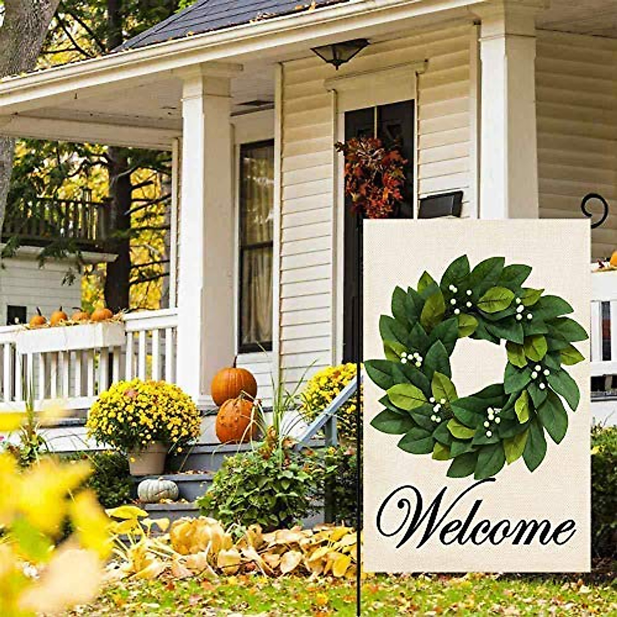 Baccessor Spring Summer Welcome Wreath Garden Flag Magnolia Leaves Small Yard Flag Vertical Double Sided Burlap Farmhouse Seasonal for Lawn Outdoor Outside Decoration 12 x 18 Inch