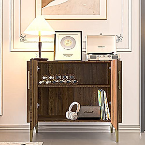 roomfitters 39" Modern Wood Sideboard Buffet Cabinet, Mid Century Media Console with Doors Coffee Bar Cabinet Credenza for Living Room, Entryway, Wooden Kitchen Wine Cabinet, Gold Metal Legs