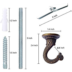 3 Sets Large Swag Ceiling Hooks Heavy Duty Swag Hook with Hardware for Hanging Plants Ceiling Installation Cavity Wall Fixing (3, Antique Brass)