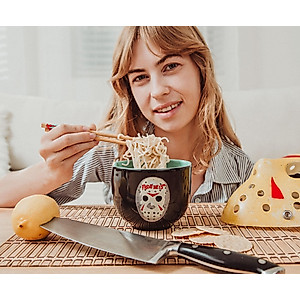 FRIDAY THE 13TH Jason Voorhees 20-Ounce Ramen Bowl and Chopstick Set Blue (WBH701KD)