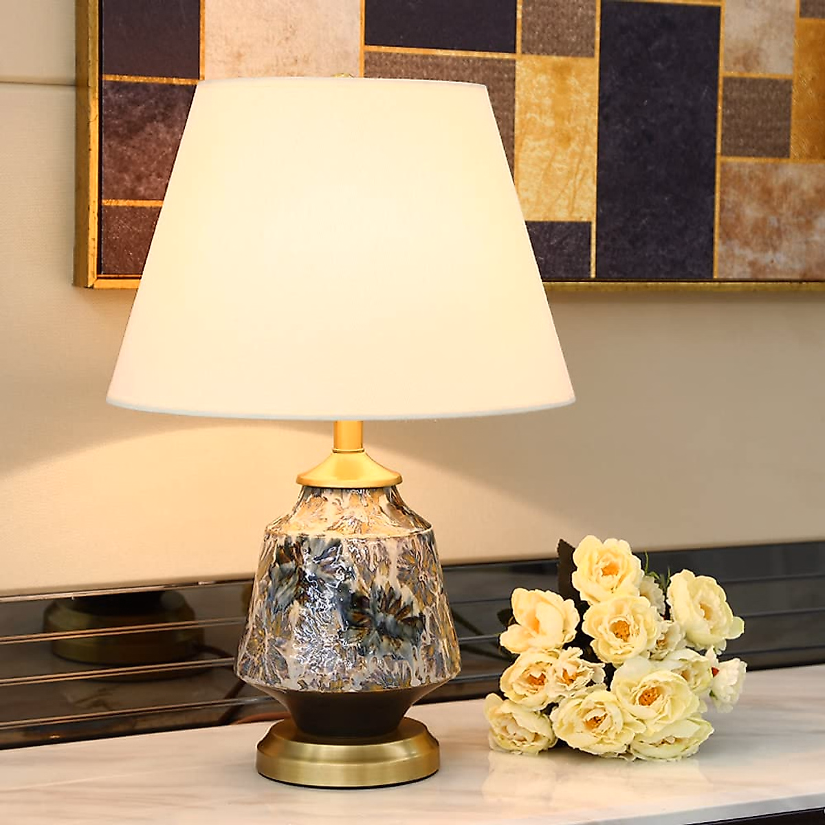 GaRcan Modern Table Lamp Bedroom Bedside Lamp American Retro Painting Ceramics Desk Lamp Mid Century Living Room Dining Room Hotel Decoration Desktop Lamp ()